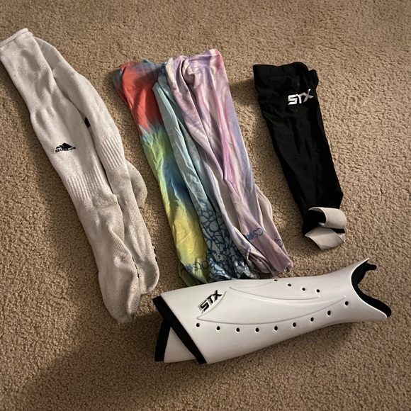 Other | Hockey Shin Guards 3 Rash Guards White Socks And Black Covers ...